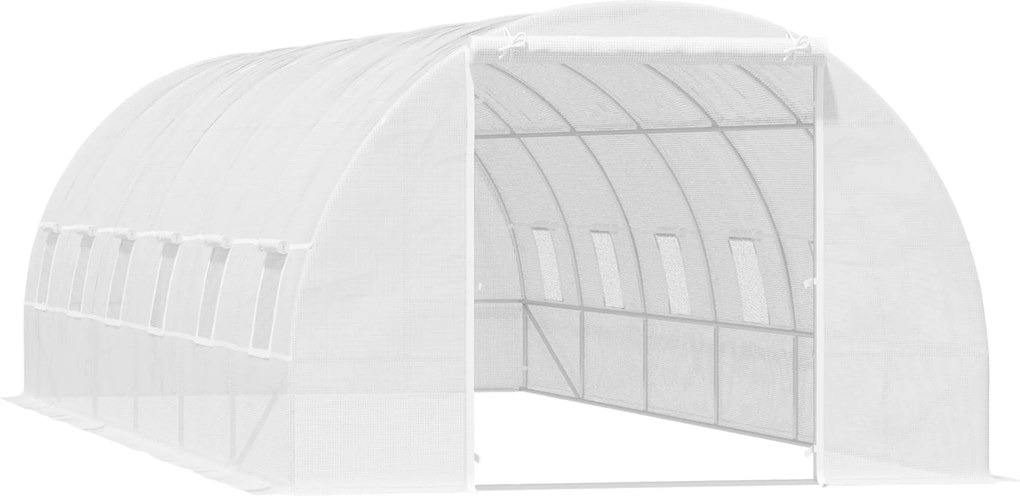 Zahradní tunelová skleník Outsunny 8x3x2 m s 12 okny a rolovacím dveřmi, ideální na pěstování rostlin, rajčat a zeleniny, ocel a PE 140 g/m² Bílá | Ao