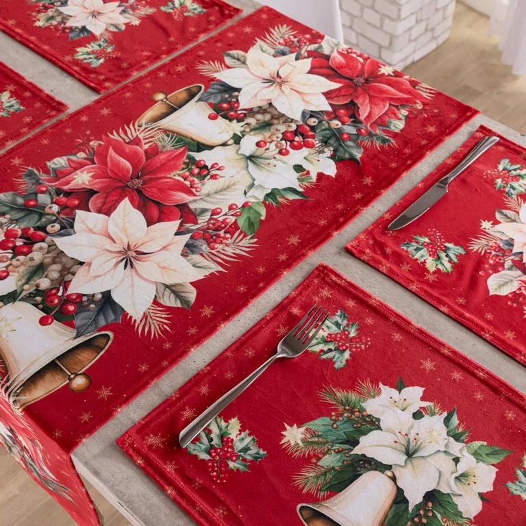 Sada 4 ks prostírání a stolního běhounu RED POINSETTIA