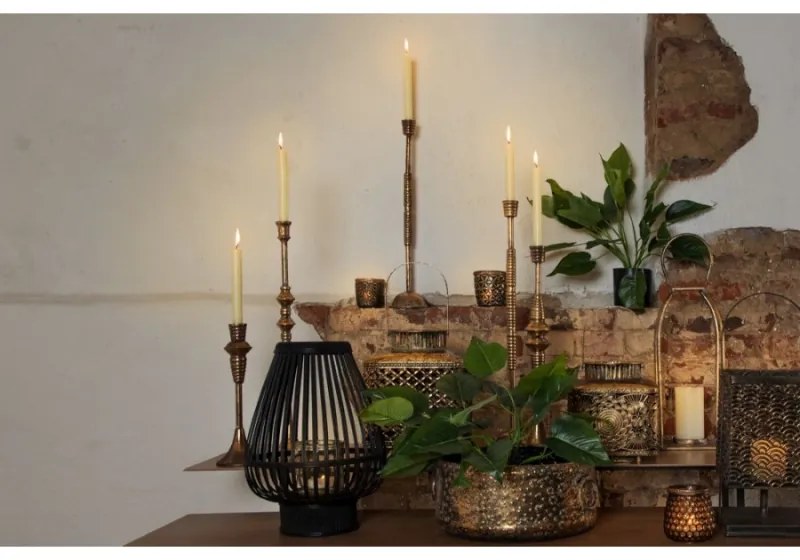 Černo zlatý skleněný svícen s patinou Tealight – 9x9 cm