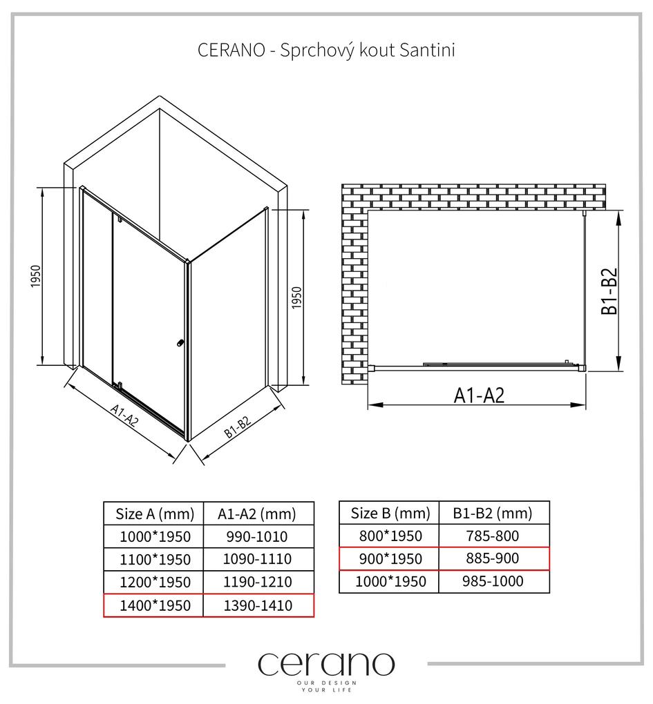 CERANO - Sprchový kout Santini L/P - černá matná, transparentní sklo - 140x100 cm - křídlový