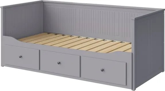 HEMNES Rám rozkládací postele, 3 zásuvky, šedá, 80x200 cm