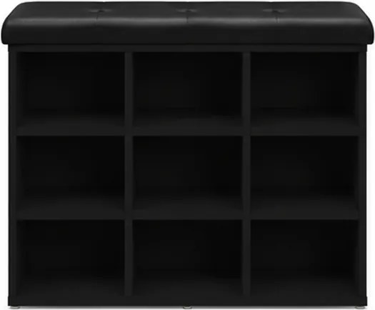 skříňka na boty, botník s polstrováním, lavice, sedací, police, dřevo/umělá kůže, 52x84x32 cm, černá/černá, Dekorino BS20260019
