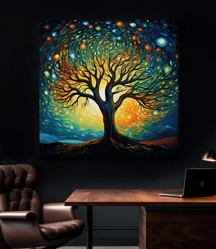 Obraz na plátně - Strom života barevné hvězdy FeelHappy.cz Velikost obrazu: 100 x 100 cm