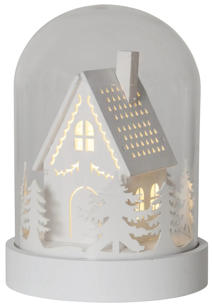 STAR TRADING Svítící dekorace - Hidden Cottage, bílá barva, čirá barva, sklo, dřevo, plast