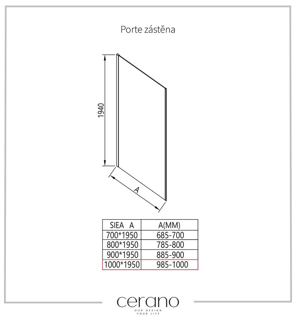 CERANO - Sprchová zástěna Porte L/P - chrom, transparentní sklo - 100x195 cm - jednodílná pevná