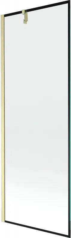 Mexen Next, 1-křídlová vanová zástěna 70 x 150 cm, 6mm čiré sklo - černý vzor, zlatá matná, 895-070-000-00-70-55