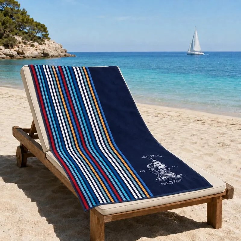 SCANquilt plážová osuška VELUR nautical tmavě modrá 100 x 180 cm