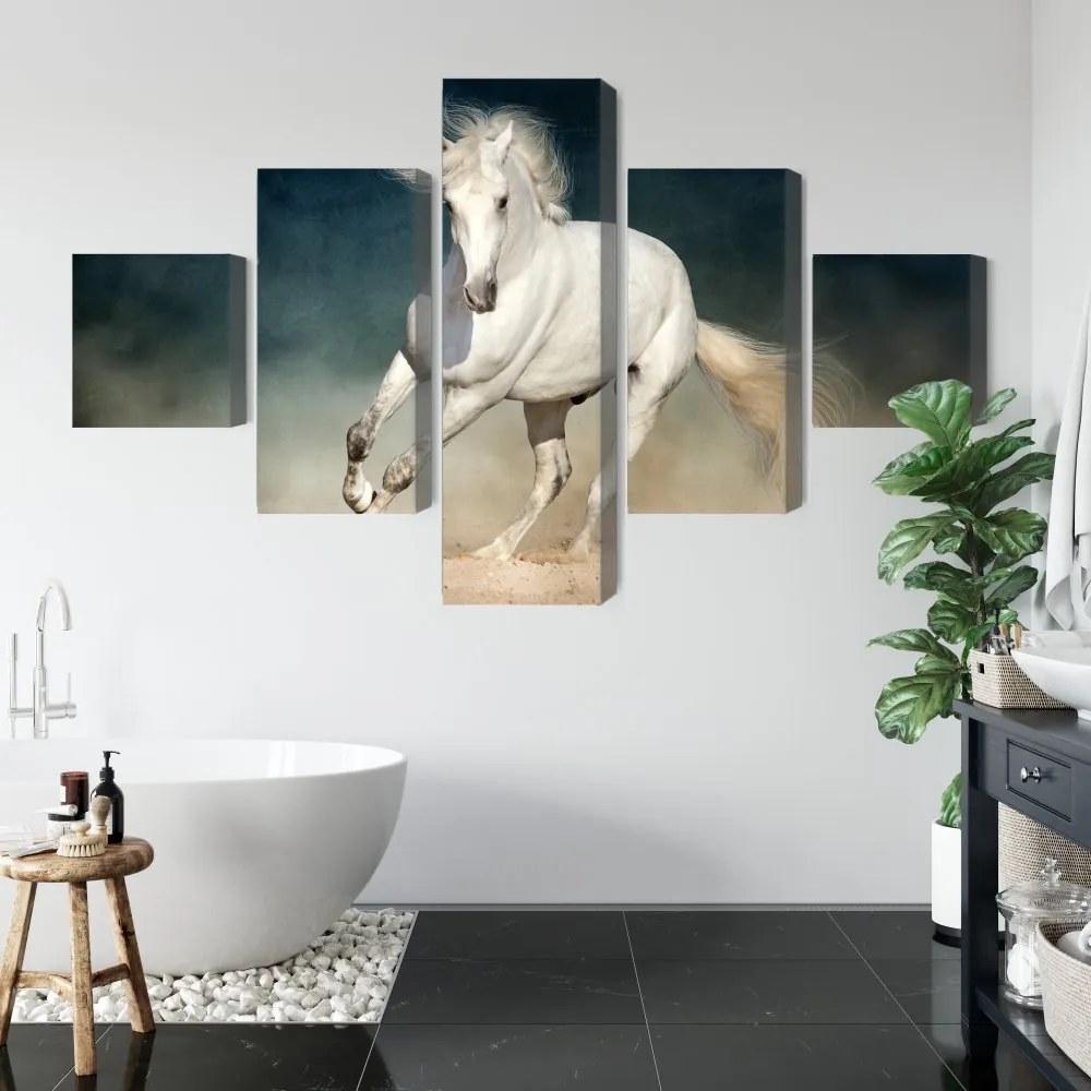 Vícedílný obraz Bílý Kůň Ve Cvalu Nedostatek Nedostatek Plátno Canvas 200x120