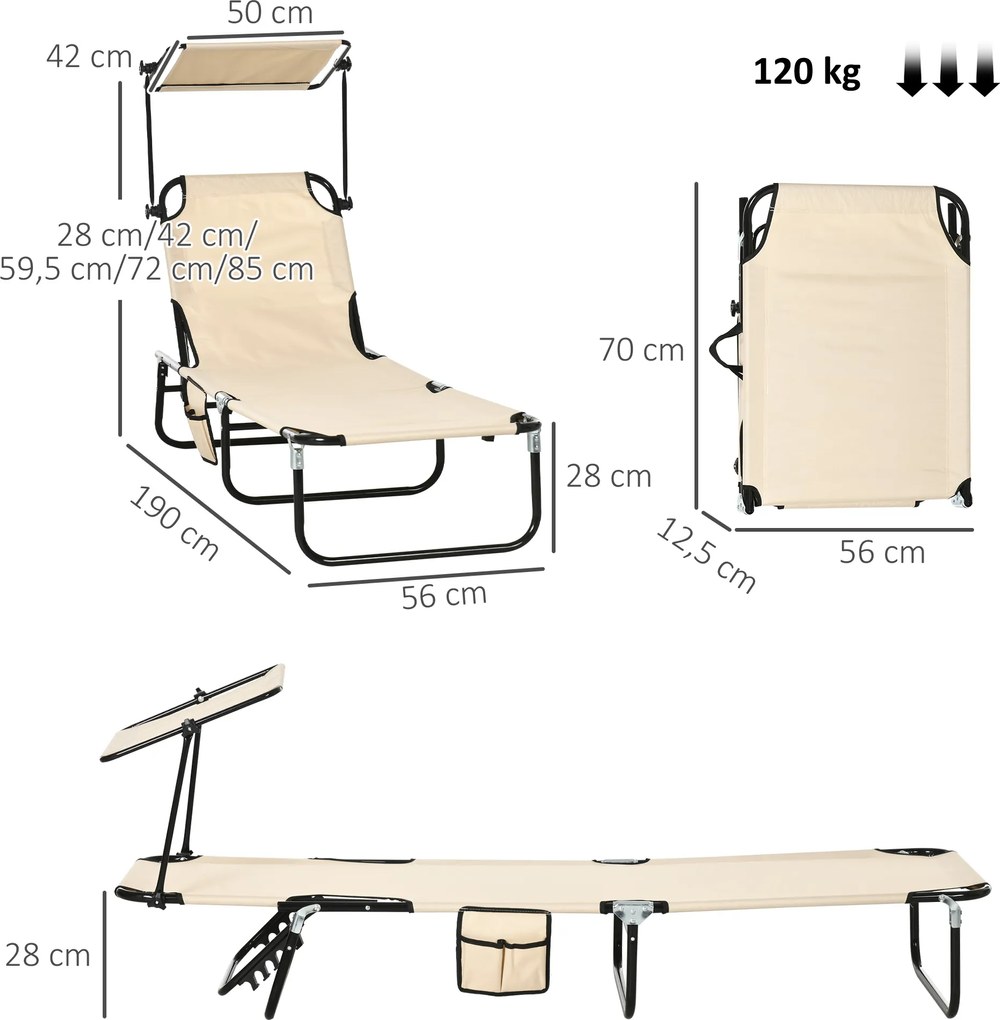 sada 2 skládacích lehátek Zahradní lehátko se sluneční stříškou 5polohové výškově nastavitelné opěradlo Hnědá barva