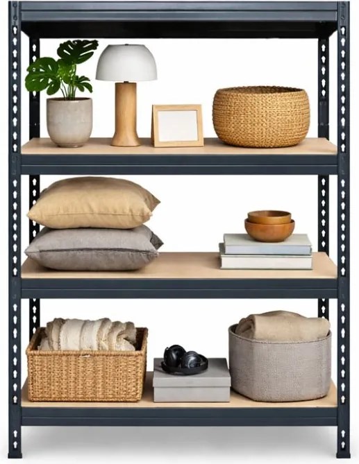 Regál 150x70x30 cm lakovaný 4-policový, nosnost 80 kg, RIVET - černý