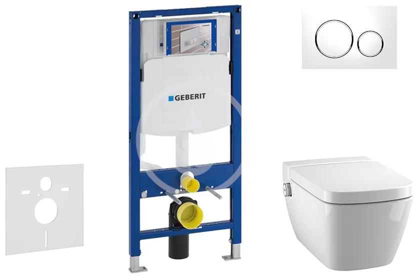 Geberit - Modul pro závěsné WC s tlačítkem Sigma20, bílá/lesklý chrom + Tece One - sprchovací toaleta a sedátko, Rimless, SoftClose
