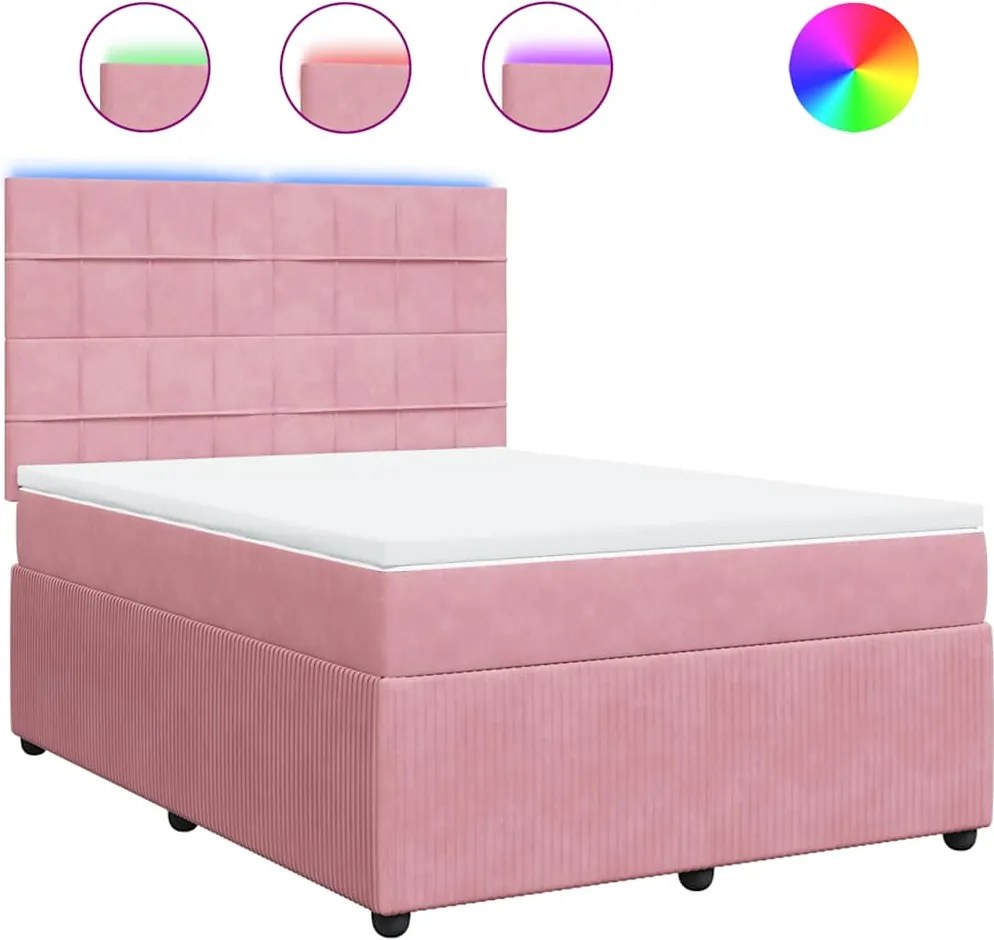 Box spring postel s matrací růžová 140x200 cm samet 3294663