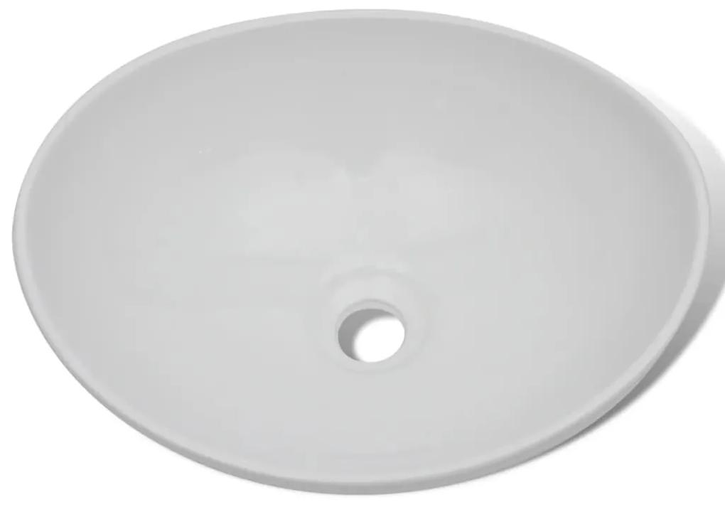vidaXL Umyvadlo do koupelny s vodovodní baterií keramické oválné bílé