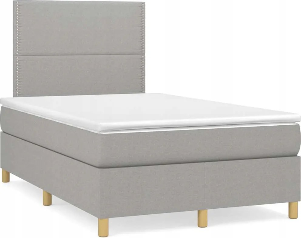 Box Spring Postel S Matrací Textil Světle Šedá Hladké s hřebíky 120 x 190