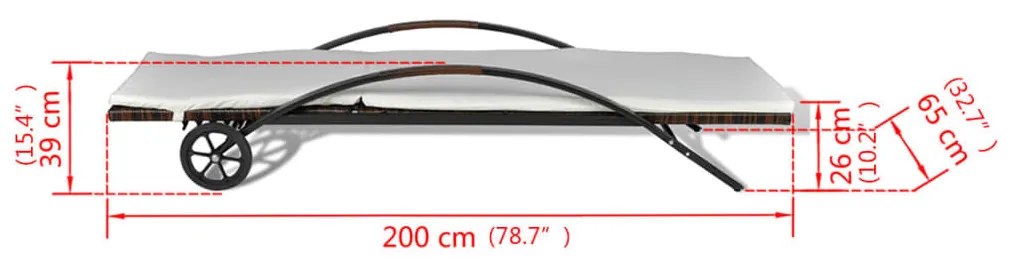 vidaXL Marketos Zahradní lehátko s poduškou a kolečky polyratan hnědé