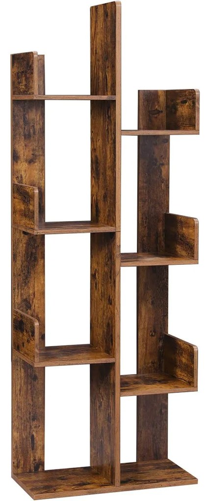 Dřevěná police na knihy ve tvaru stromu, knihovna s 8 přihrádkami, 50 x 25 x 140 cm