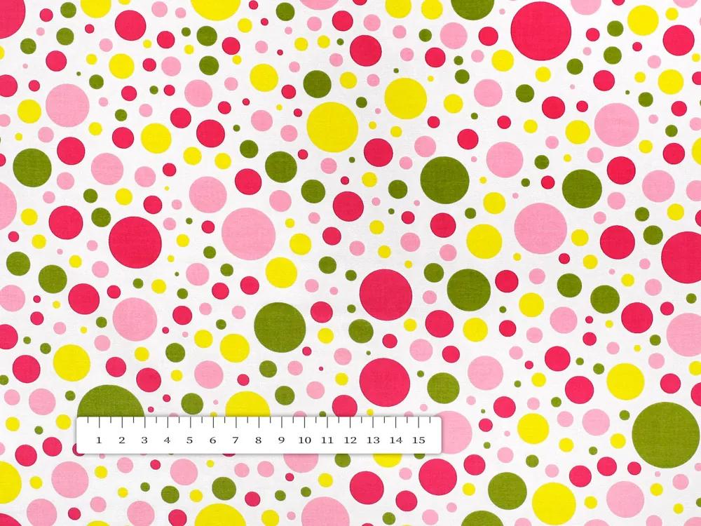 Biante Bavlněné ložní povlečení Sandra SA-209 Růžové a žluté puntíky na bílém Prodloužené 140x220 a 70x90 cm