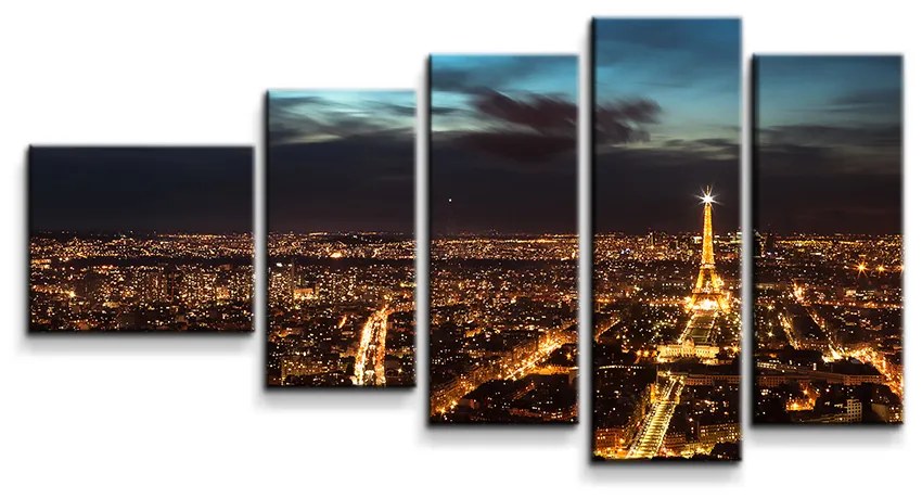 Sablio Obraz - 5-dílný Noční Paříž - 100x60 cm