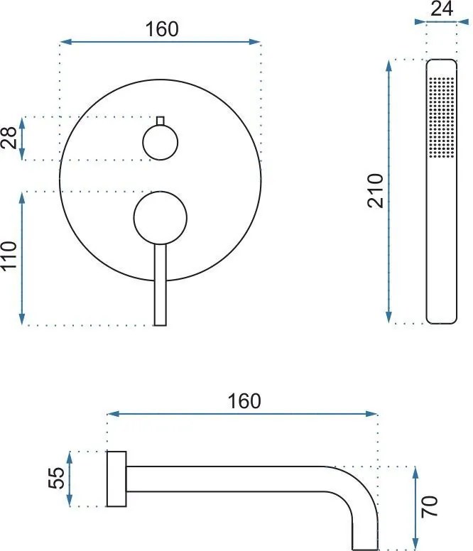 Rea Lungo, podomítková vanová baterie s ruční sprchovou sadou + BOX, růžové zlato, REA-B6930