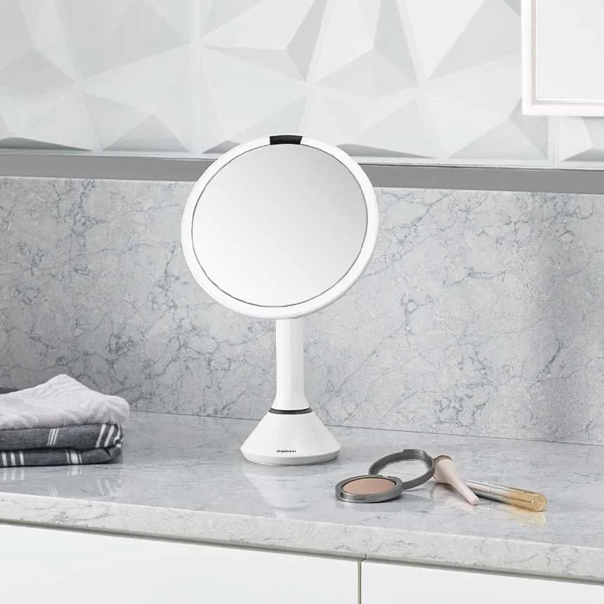 Kosmetické zrcátko Simplehuman Sensor Touch, DUAL LED osvětlení, 5x, dobíjecí, bílá ocel