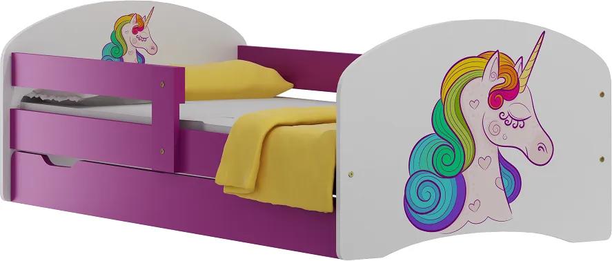Dětská postel s motivem JEDNOROŽEC  se zábranou Rozměr: 160x80, Matrace: bez matrace, Barevná kombinace: ZELENÁ / BÍLÁ