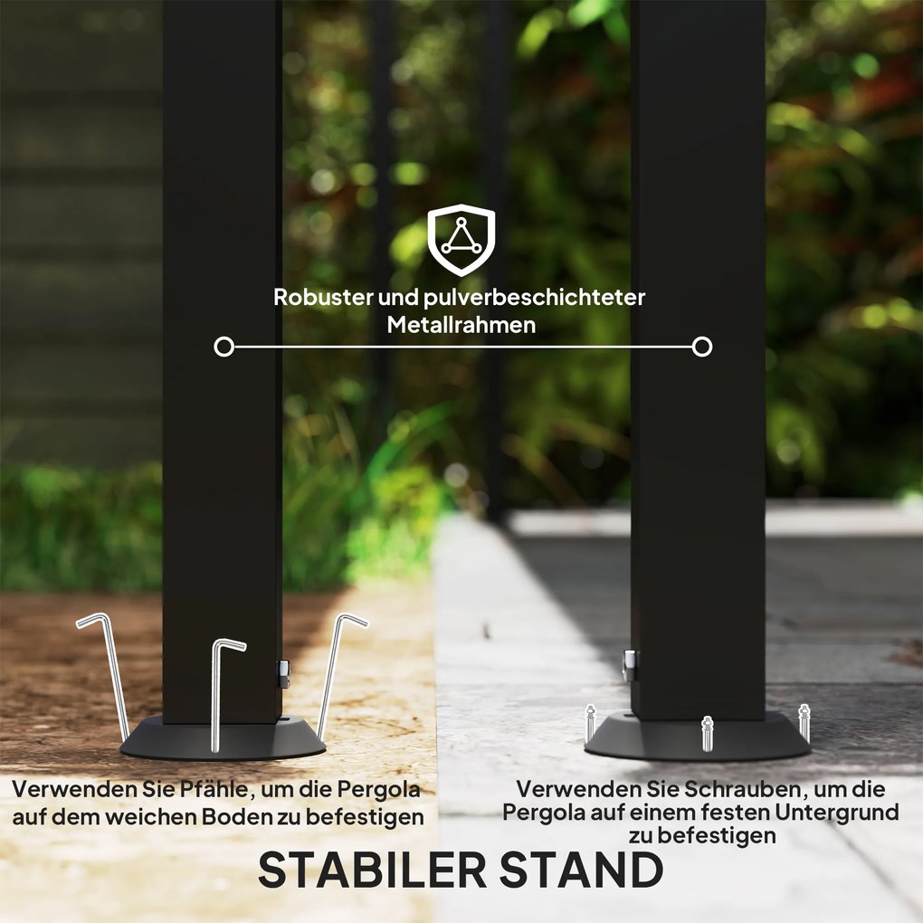 pergola 3 x 2,5 m, nástěnný zahradní pavilon, odolný proti vodě, kovový rám, odtokové otvory, stínící střecha, krémově bílá barva