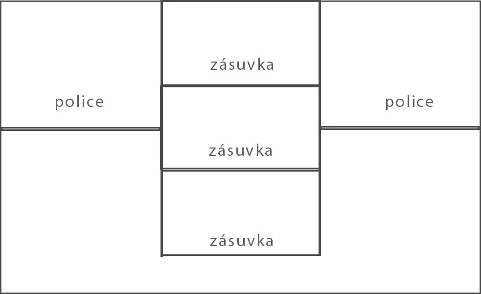 CEZAR s | komoda 13 se zásuvkami a policemi | 170 cm | sonoma