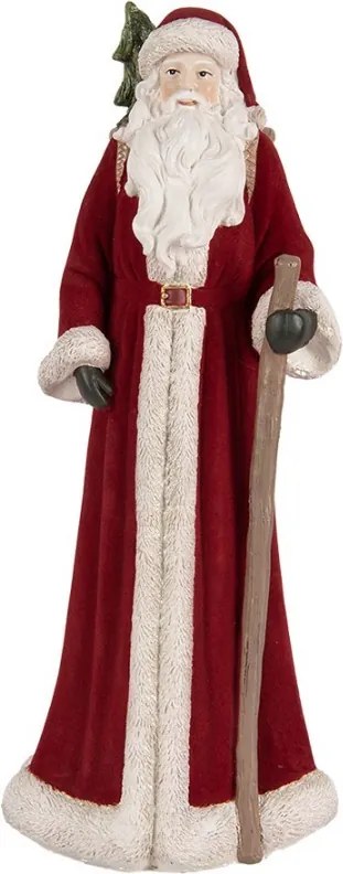 Červená dekorace Santa v kožichu a nůší - 16*15*37 cm