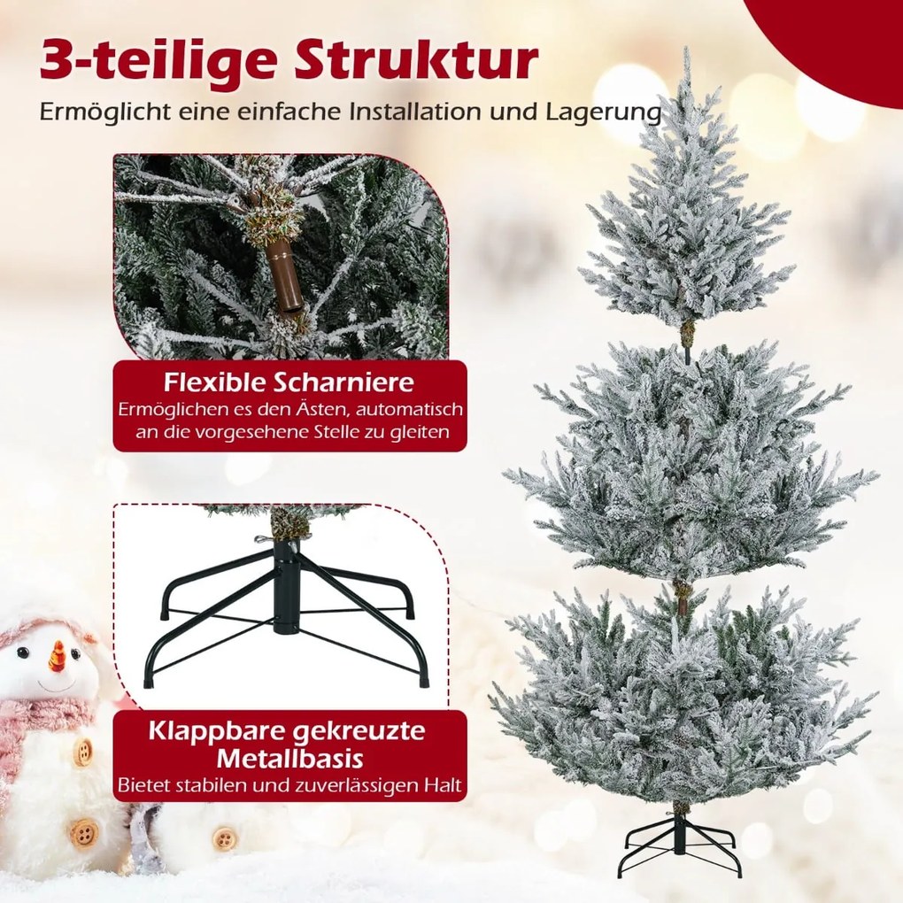 Costway 210 cm Umělý vánoční stromek se světly a sněhem Umělý vánoční stromeček