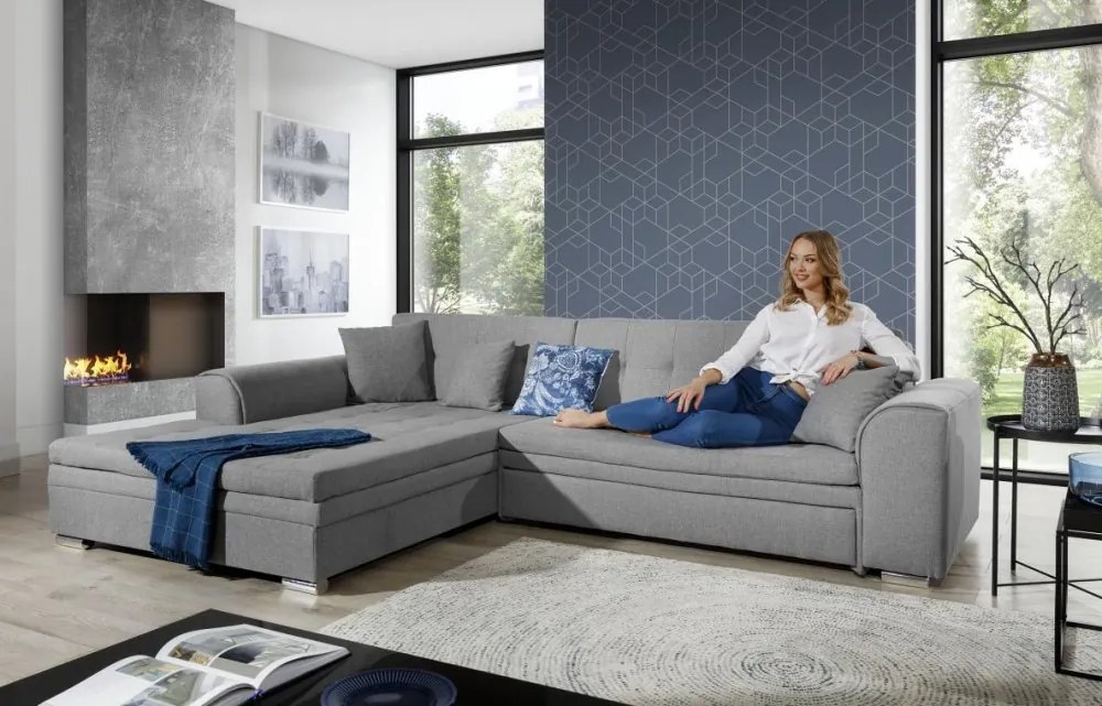 Rozkládací rohová sedačka ATOS šedá levý roh