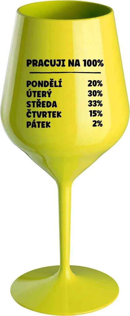 PRACUJI NA 100% - žlutá nerozbitná sklenice na víno 470 ml