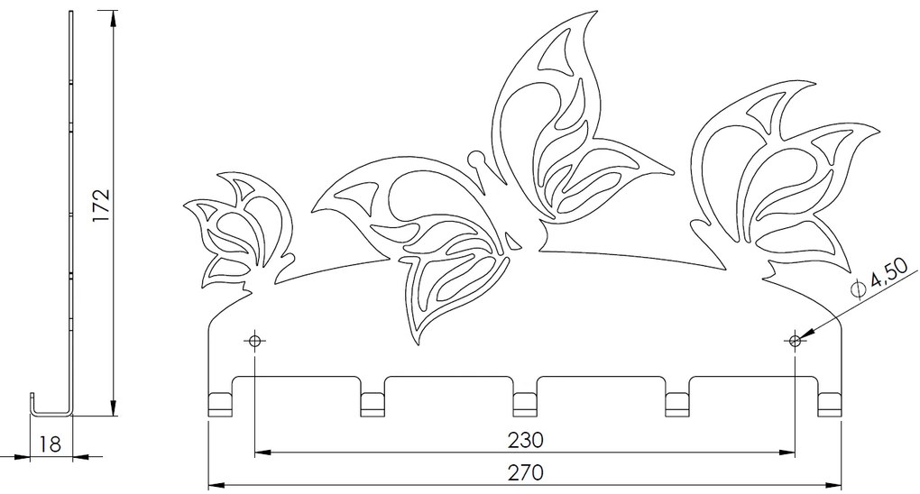 Nerezový věšák na klíče Motýli