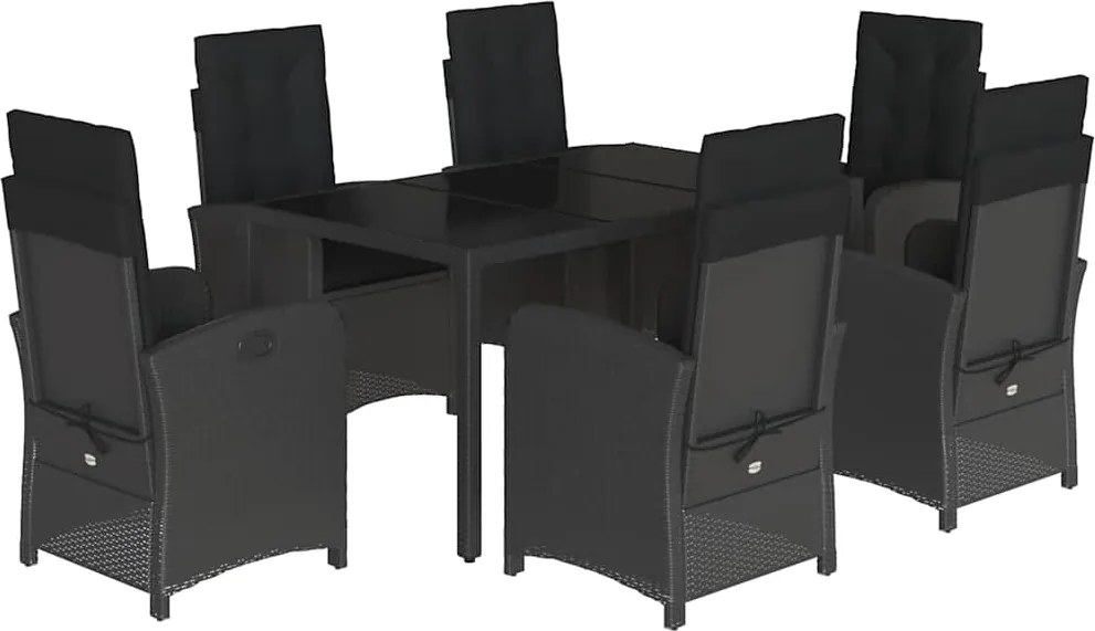 7dílný zahradní jídelní set s poduškami černý polyratan 3212207