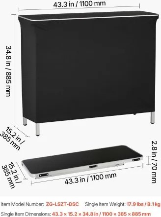 Skládací přenosný barový stůl, 1100 × 385 × 885 mm VEVOR