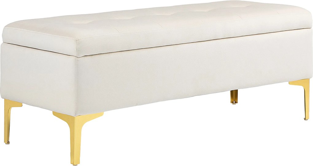 HOMCOM Lavice s úložným prostorem čalouněná lavice sametový vzhled kovové nohy lavice do obývacího pokoje ložnice předsíně 120 x 44 x 44,5 cm béžová …