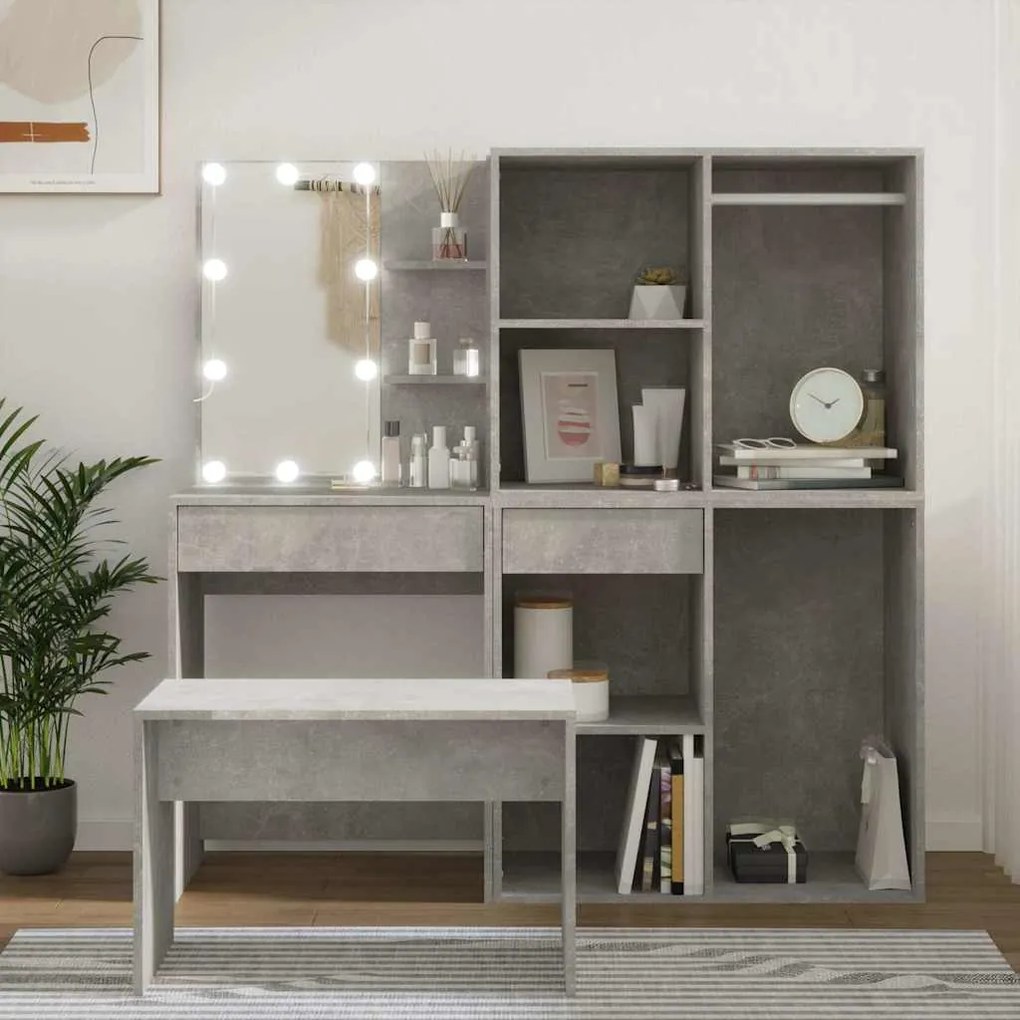 Toaletní stolek sada s LED betonově šedý kompozitní dřevo 3114102