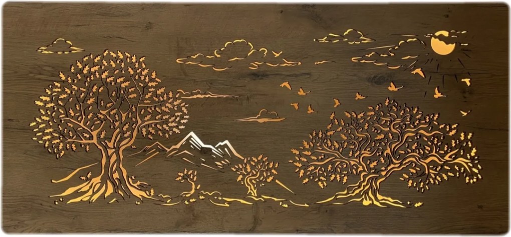Li-Go "Čtyři duby" světelný obraz 230V 130x60 cm provedení povrchu: dub světlý