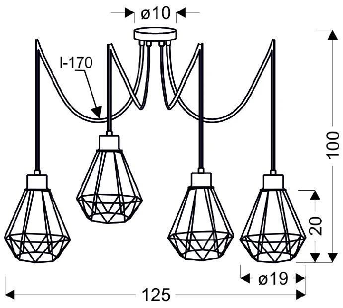 Černo-zlatý závěsný decentrální lustr Primo pro žárovku 4x E27 - Candellux