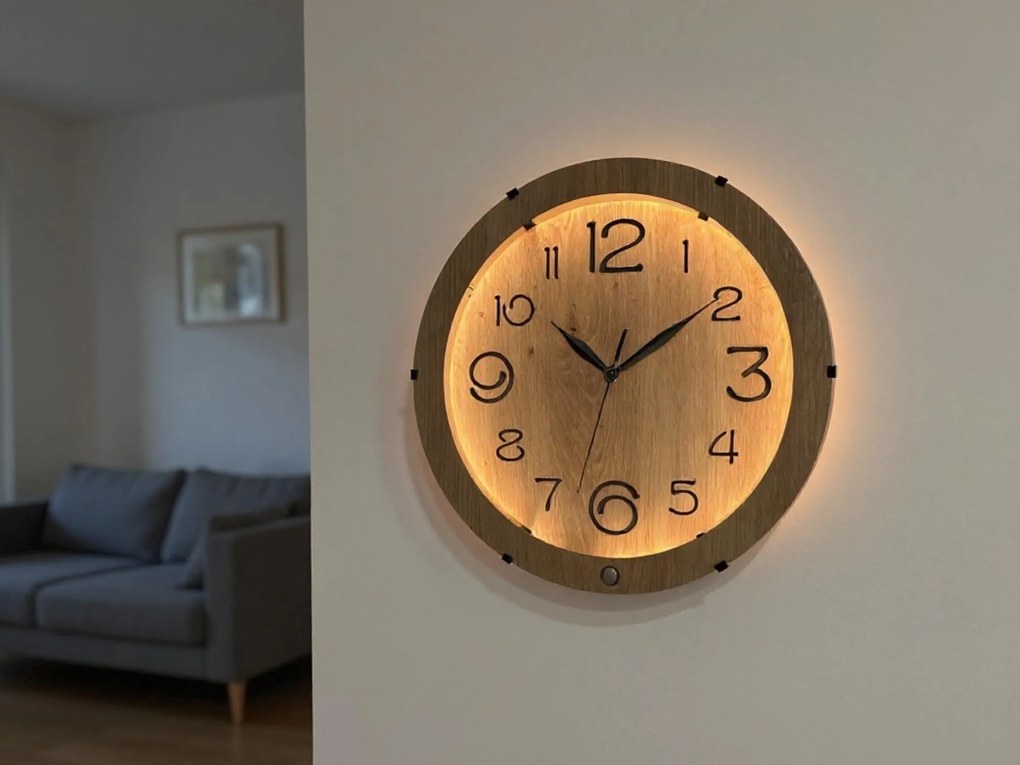 Li-Go "Velké číslice" světelné hodiny s powerbankou a pohybovým čidlem/dub světlý velikost svítidla/hodin: 31 cm