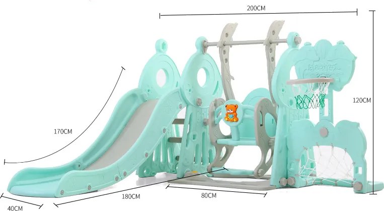 Dětská skluzavka s houpačkou, košem a brankou 5v1 inSPORTline Multino zelená