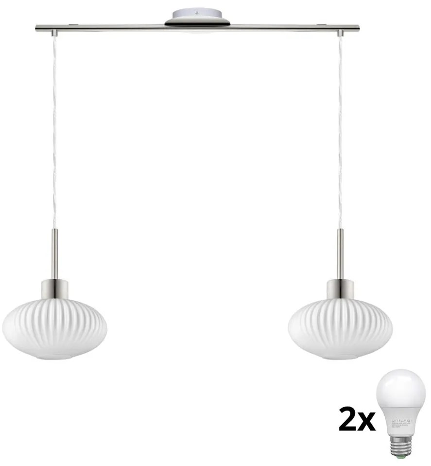 LED Lustr na lanku HARMA 2xE27/60W/230V matný chrom/bílá
