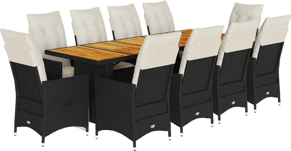 11dílný zahradní bistro set s poduškami černý polyratan 3277233