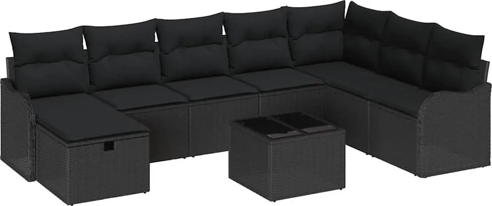 Set pohovek s polštářem s úložištěm Černá polyratan 3359042