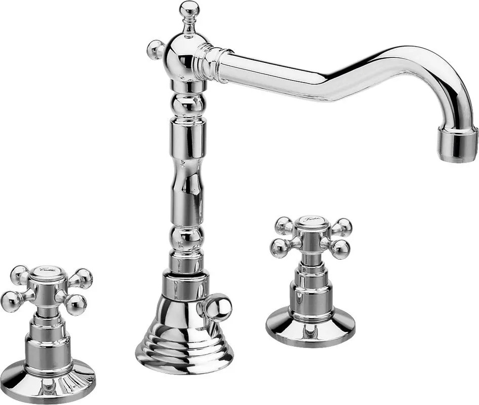 Reitano Rubinetteria Reitano Rubinetteria, ANTEA tříprvková umyvadlová baterie s retro hubicí, s výpustí, chrom, 3221