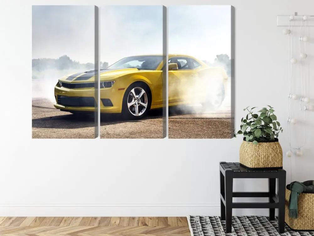 Vícedílný obraz 3D Driftující Žluté Auto Nedostatek Nedostatek Plátno Canvas 180x120
