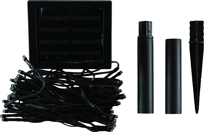 LED venkovní solární světýlka na zahradu, 5 m, teple bílá, 50 diod, černý kabel, IP44, solární panel