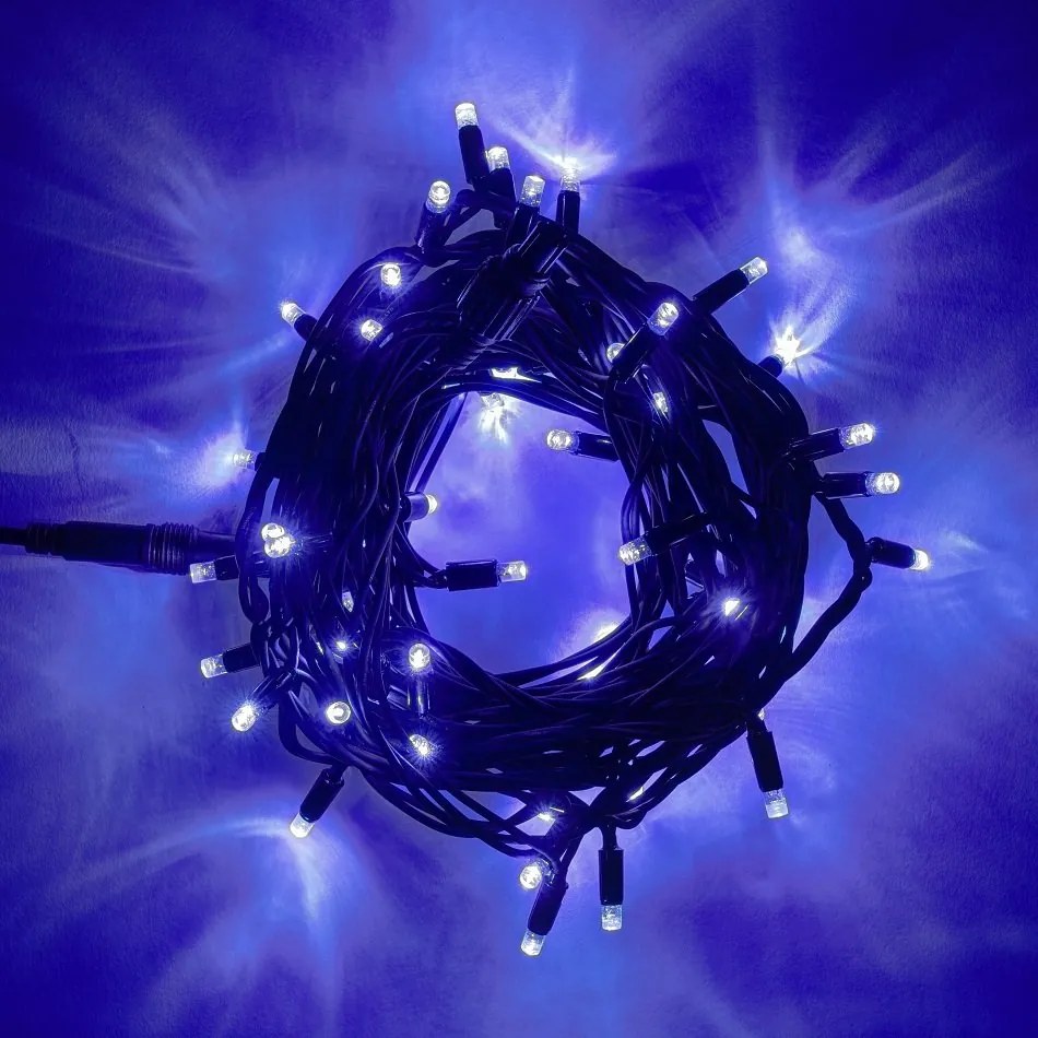 Easy fix LED světelný řetěz, 5 m, venkovní, modrý, 50 diod, černý kabel, IP67