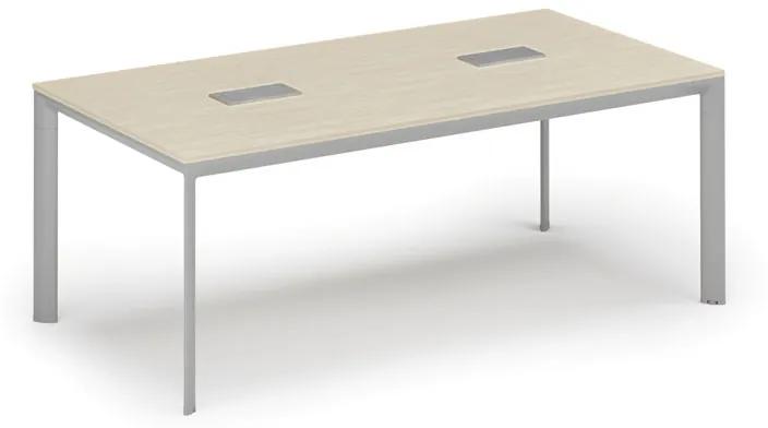 Stůl INVITATION 2000 x 1000 x 740, bílá + 2x stolní zásuvka TYP III, stříbrná