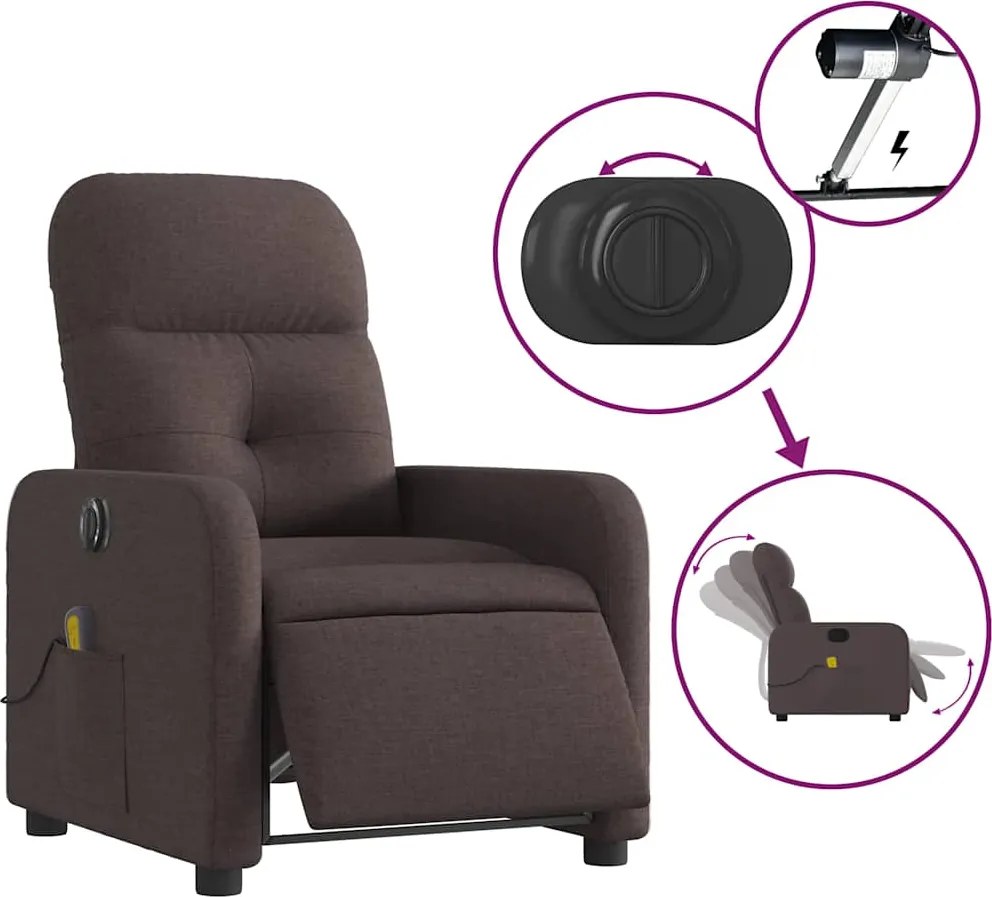 Elektrické masážní polohovací křeslo tmavě hnědé textil 3206791