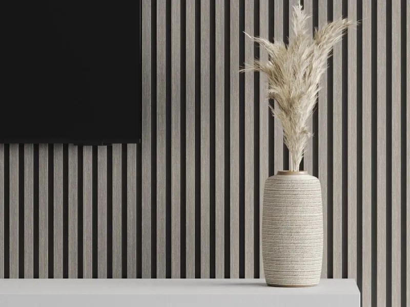 Mexen Lam-B, akustické stěnové lamely 275 × 30 cm, HDF deska 4 mm, technická dýha, dub stříbřitý, S100-275307-3015-007